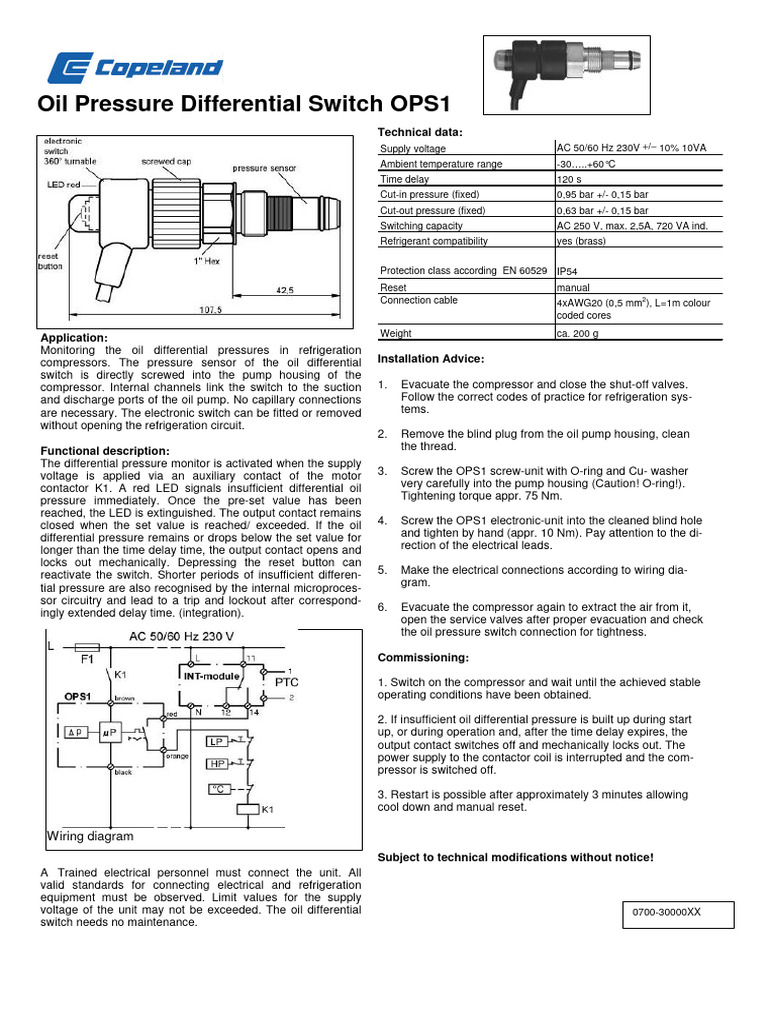 Kriwan Ops 1 Oil Pressure Sensor | PDF | Switch | Pump