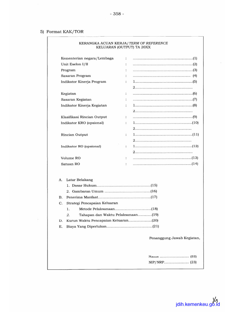 Format TOR Dan RAB Sesuai PMK 62 | PDF