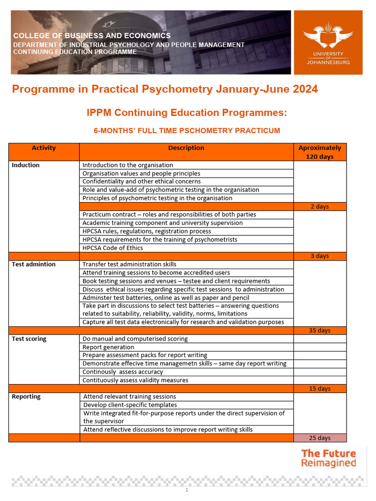 CEP - 5 of 5 CEP Example of Practicum Training Programme - Guidelines ...
