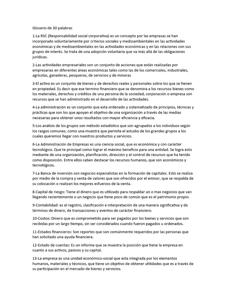 Glosario de 30 Palabras | PDF