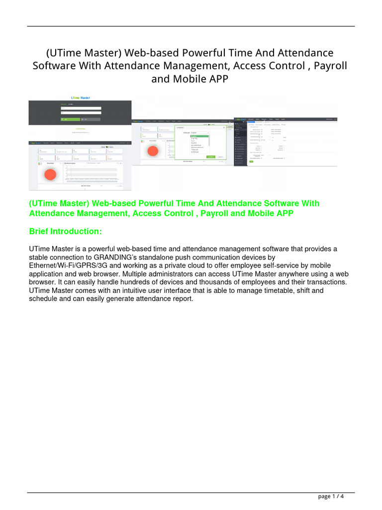 Utime Master Web Based Powerful Time and Attendance Software With Attendance Management Access ...