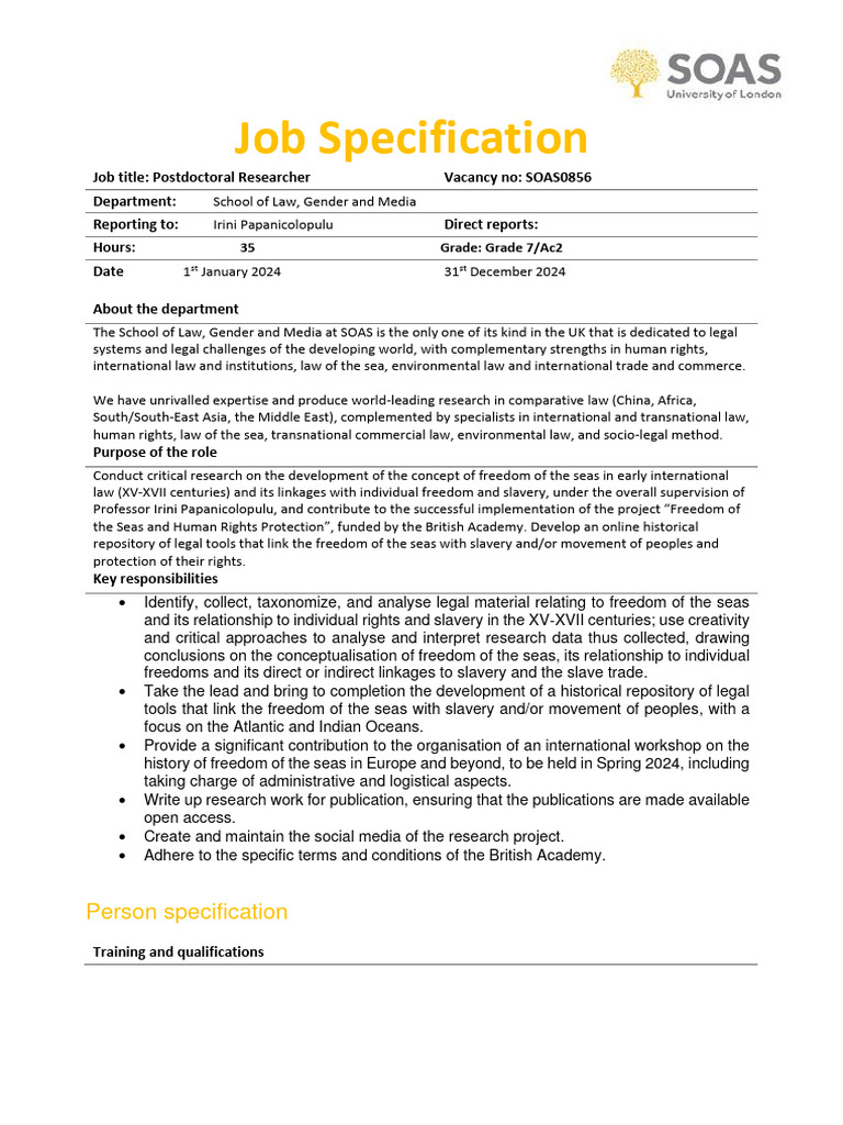Job Specification Template 13092023 | PDF