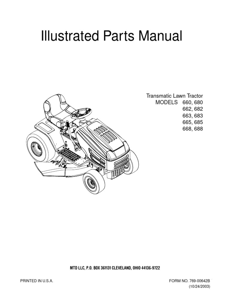 Illustrated Parts Manual: Transmatic Lawn Tractor Models 660, 680 662 ...