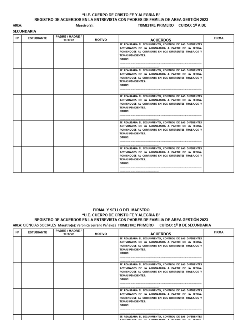 Hojas de Seguimiento Por Curso y Asignatura | PDF