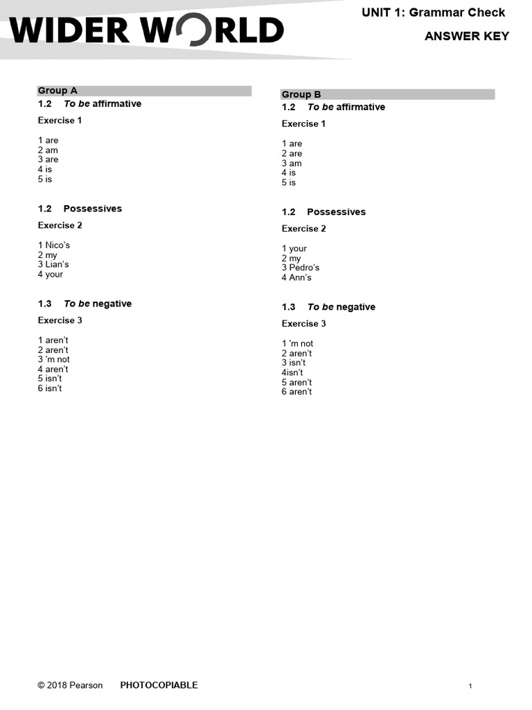 Wider World Starter Tests AK GrammarCheck 1 Final | PDF