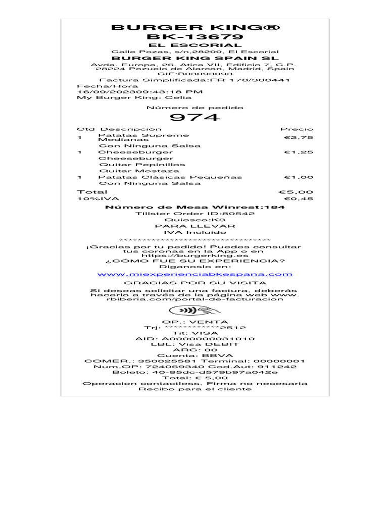 Burger+King Ticket N 974 214325 | PDF