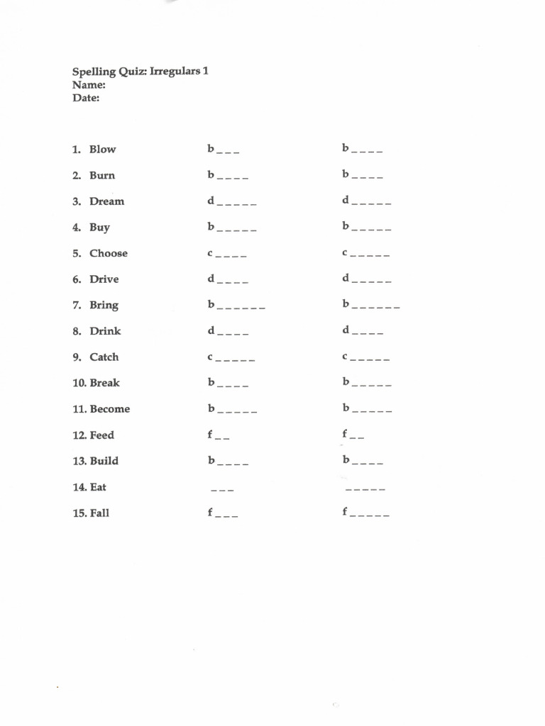 Irregular Verbs Quiz 1 Be Fly Pdf