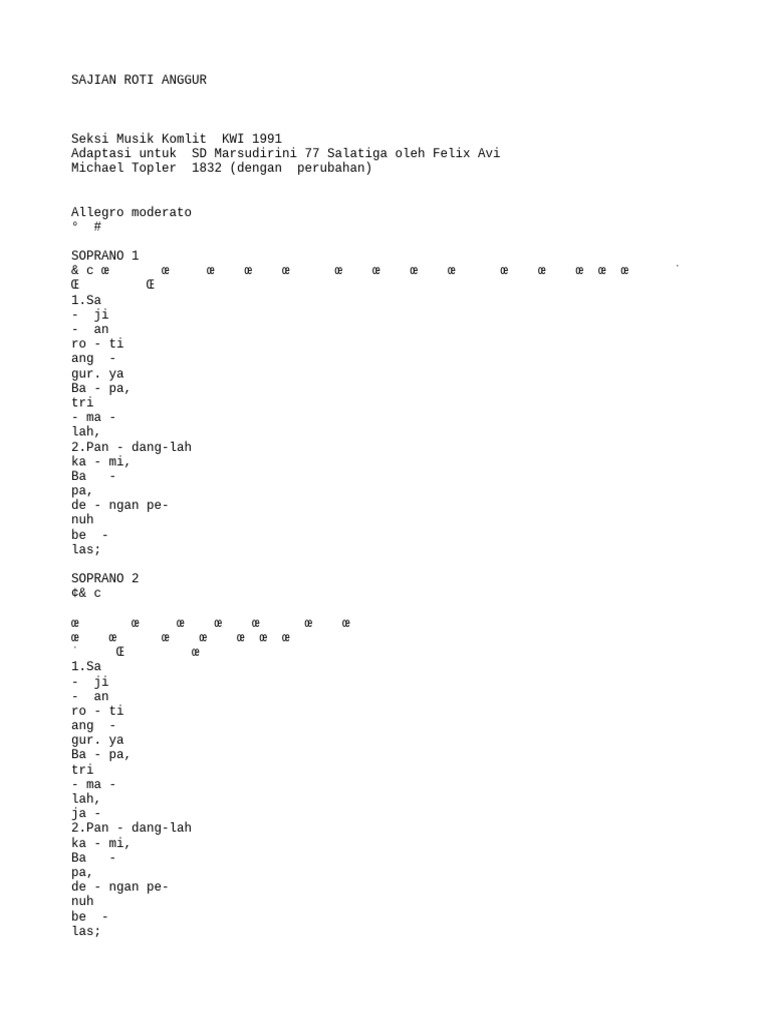 SAJIAN ROTI ANGGUR - Full Score | PDF