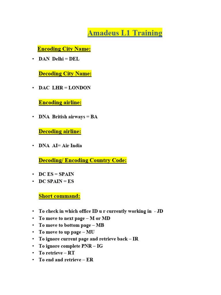 Amadeus L1 Training | PDF