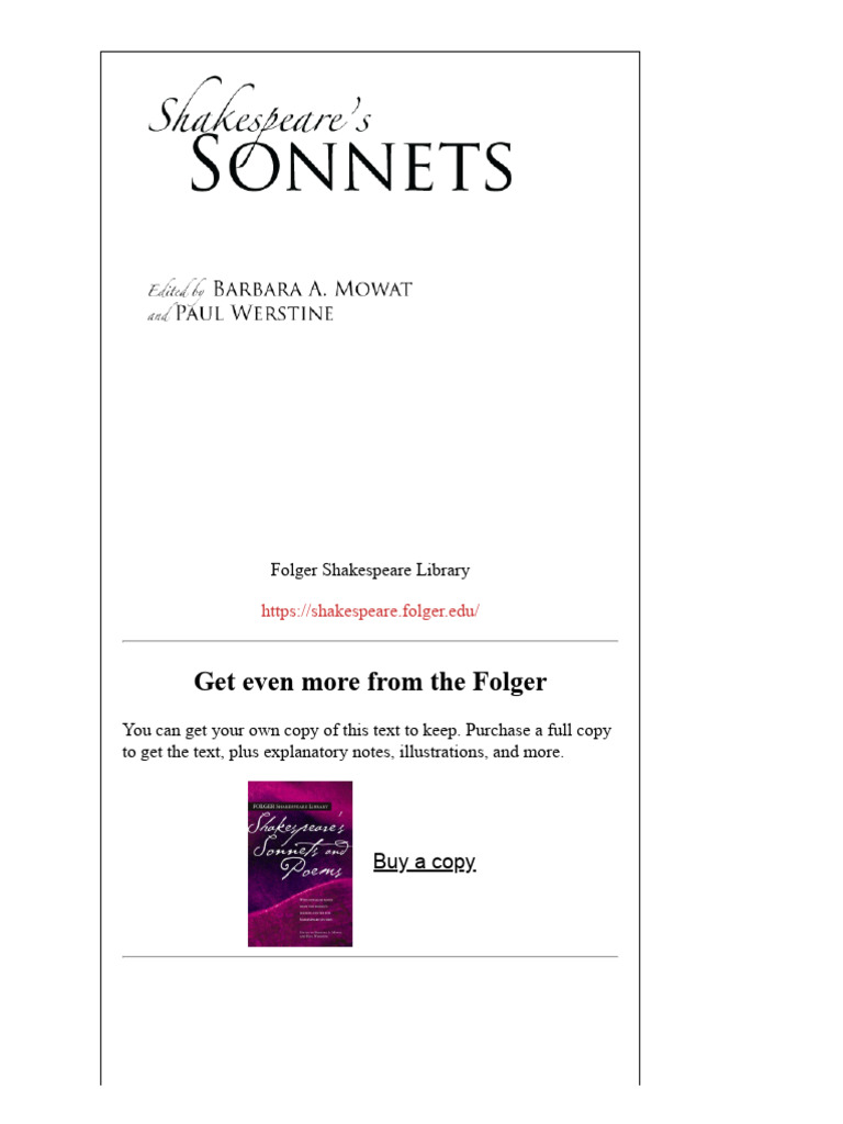 Shakespeares Sonnets - PDF - FolgerShakespeare Copy 1 50 | PDF