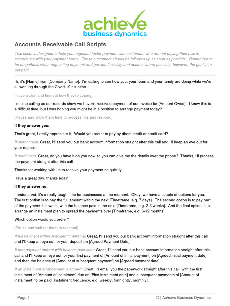 Accounts Receivable Call Scripts | PDF | Credit Card | Money