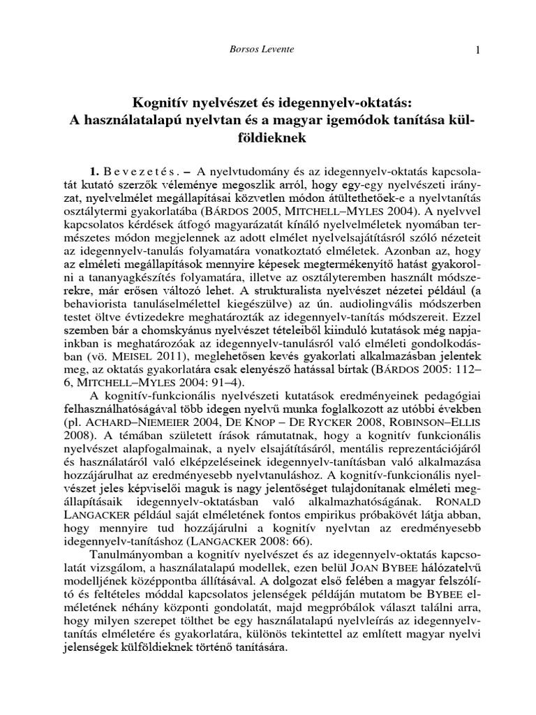 Kognitiv Nyelveszet Es Idegennyelv Oktat | PDF
