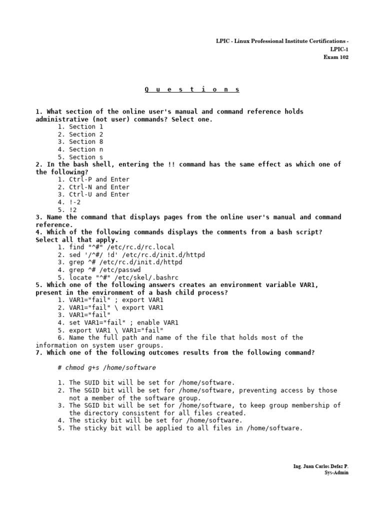 LPIC-1 Exam 102 Practice Questions | PDF