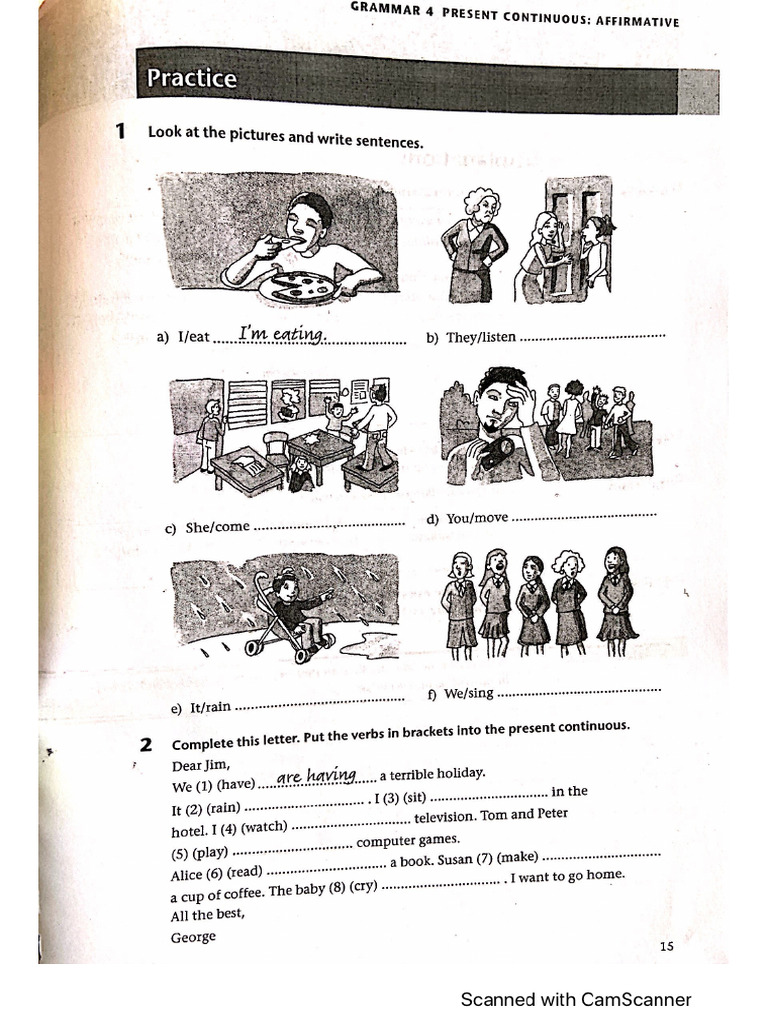 Present Continuous Exercises | PDF