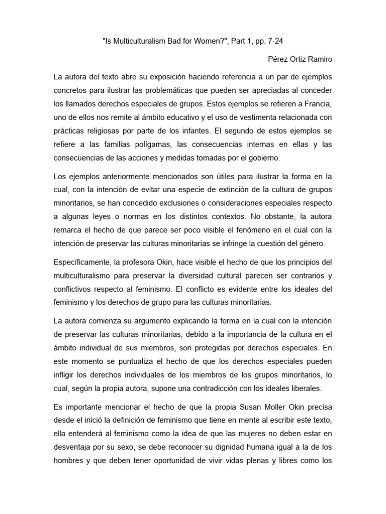 Síntesis de "Is Multiculturalism Bad For Women?", Part 1, Pp. 7-24 ...