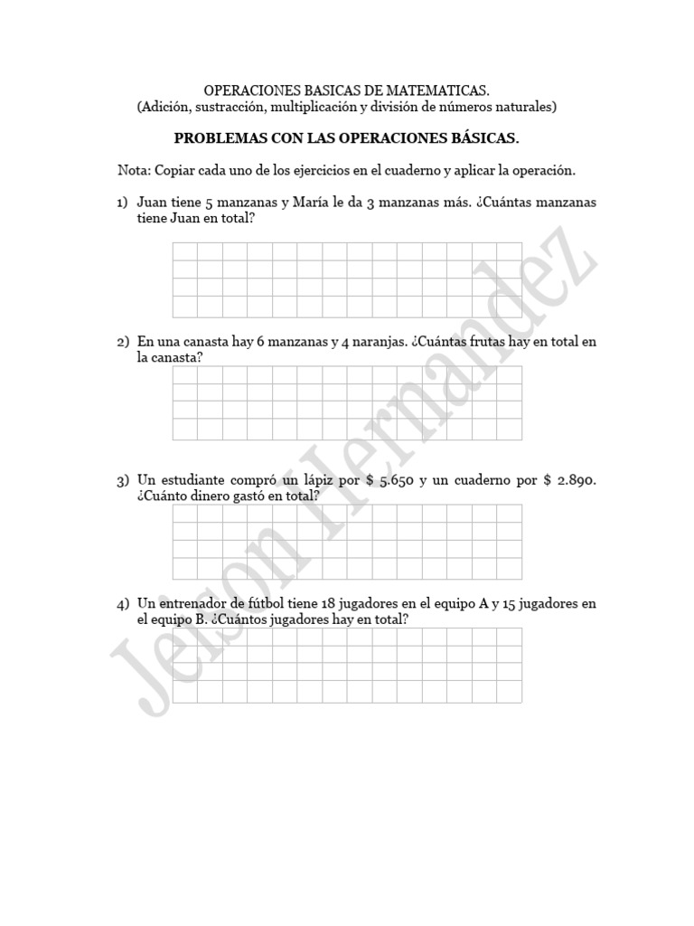 Operaciones Basicas De Matematicas Pdf Hogar Jardinería Y 3107