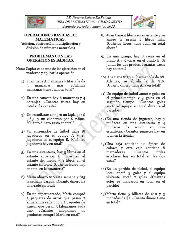 Operaciones Basicas de Matematicas2 | PDF