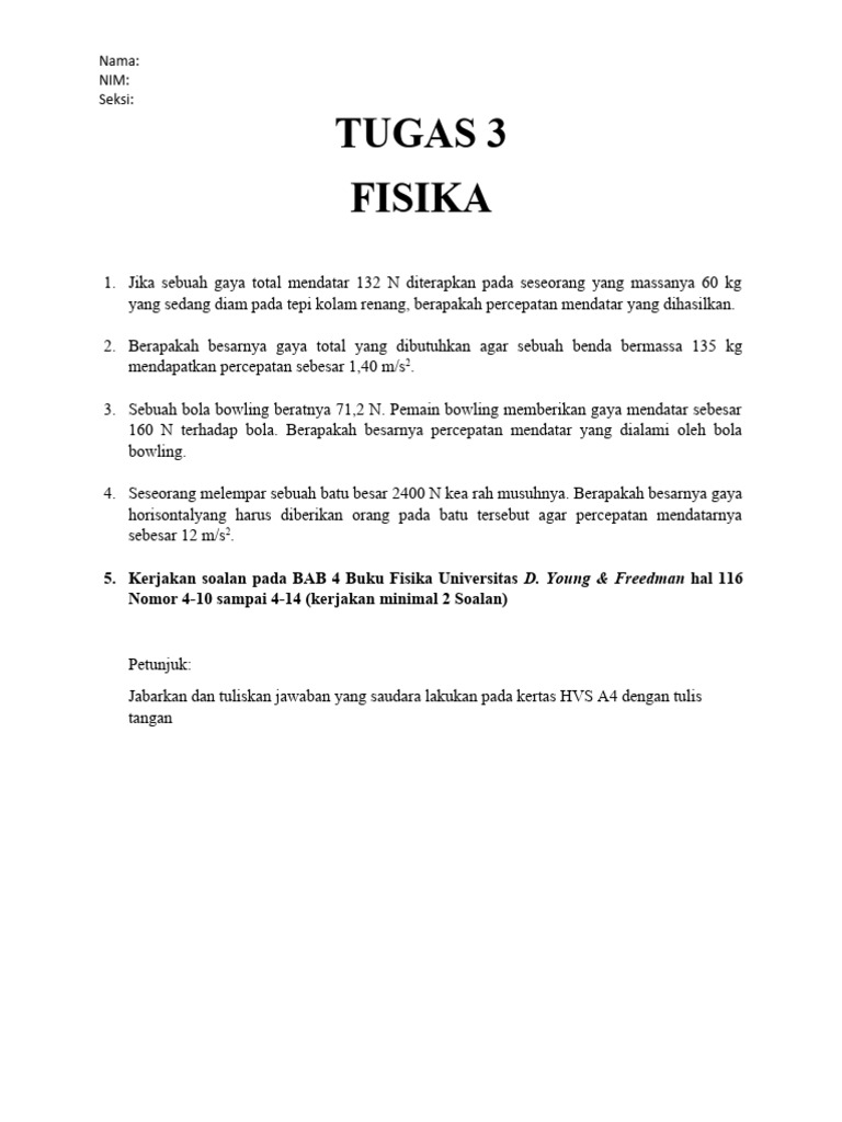 03 Tugas 3 Hukum Newton II | PDF