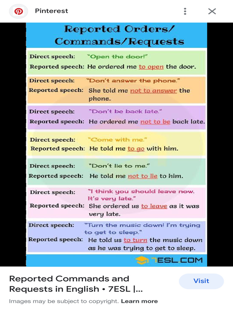 Reported Speech Commands - Google Search | PDF