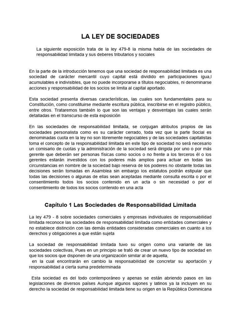 Ley 479-8: Sociedades de Responsabilidad Limitada | PDF