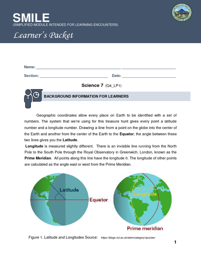 Smile: Learner's Packet | PDF | Latitude | Longitude
