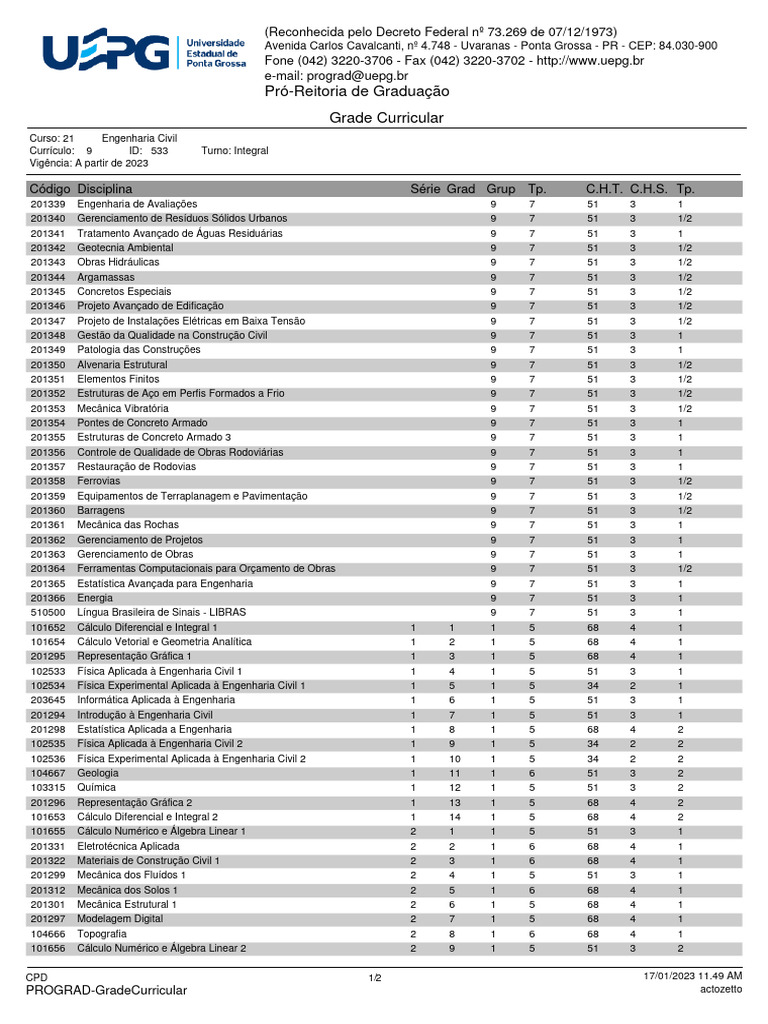 Anexo 1349933 Grade Curricular Eng Civil | PDF | Engenharia Civil ...