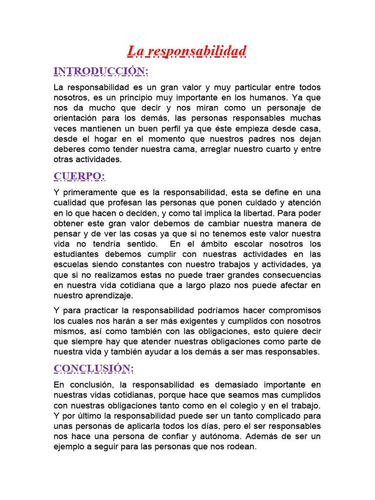 Importancia de la Responsabilidad | PDF