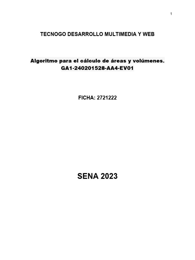 Algoritmo para El Cálculo de Áreas y Volúmenes. GA1-240201528-AA4-EV01. | PDF | Pi | Geometría