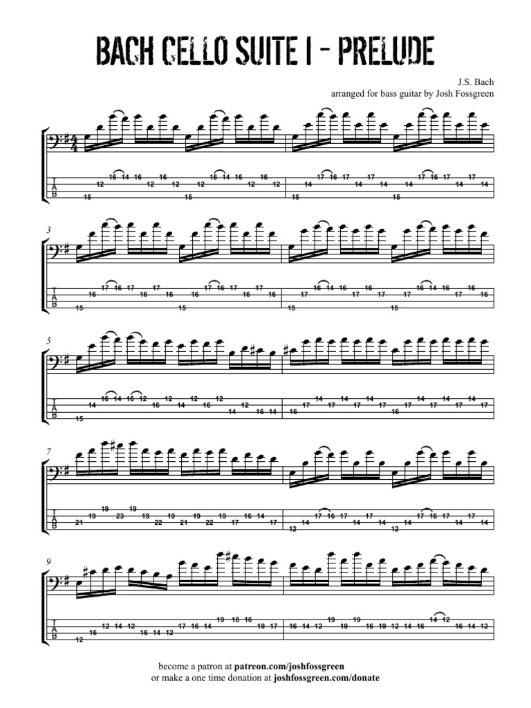 Bach Cello Suite 1 Prelude Bass Tab | PDF