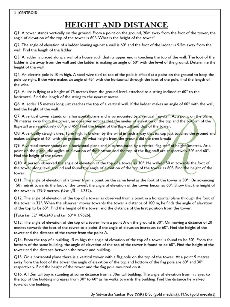 Height and Distance Problems in Trigonometry | PDF