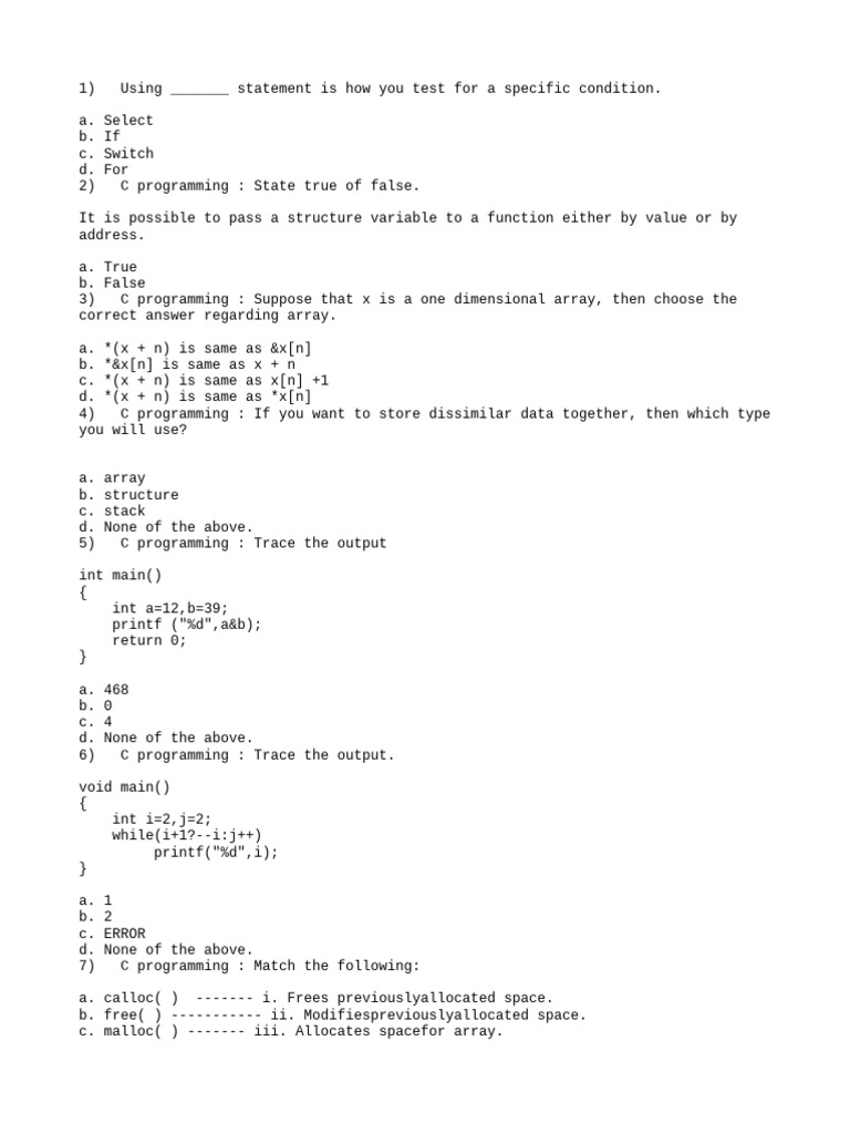 C Aptech Questions | PDF | Computers