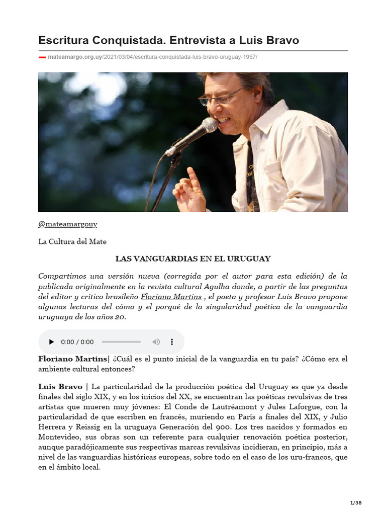 Vanguardia Uruguaya: Entrevista a Luis Bravo | PDF | Clásicos