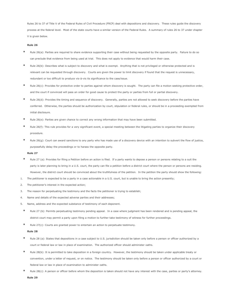Rules 26 To 37 of Title V of The Federal Rules of Civil Procedure | PDF ...