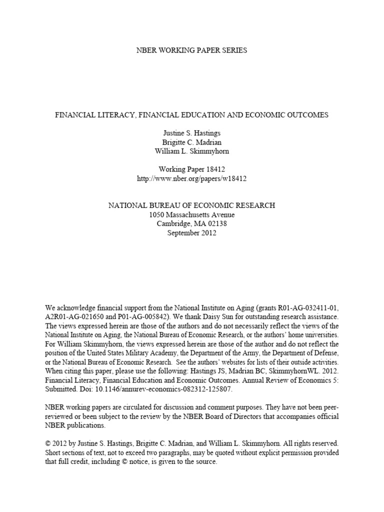 Financial Literacy, Financial Education and Economic Outcomes | PDF | Financial Literacy | Literacy