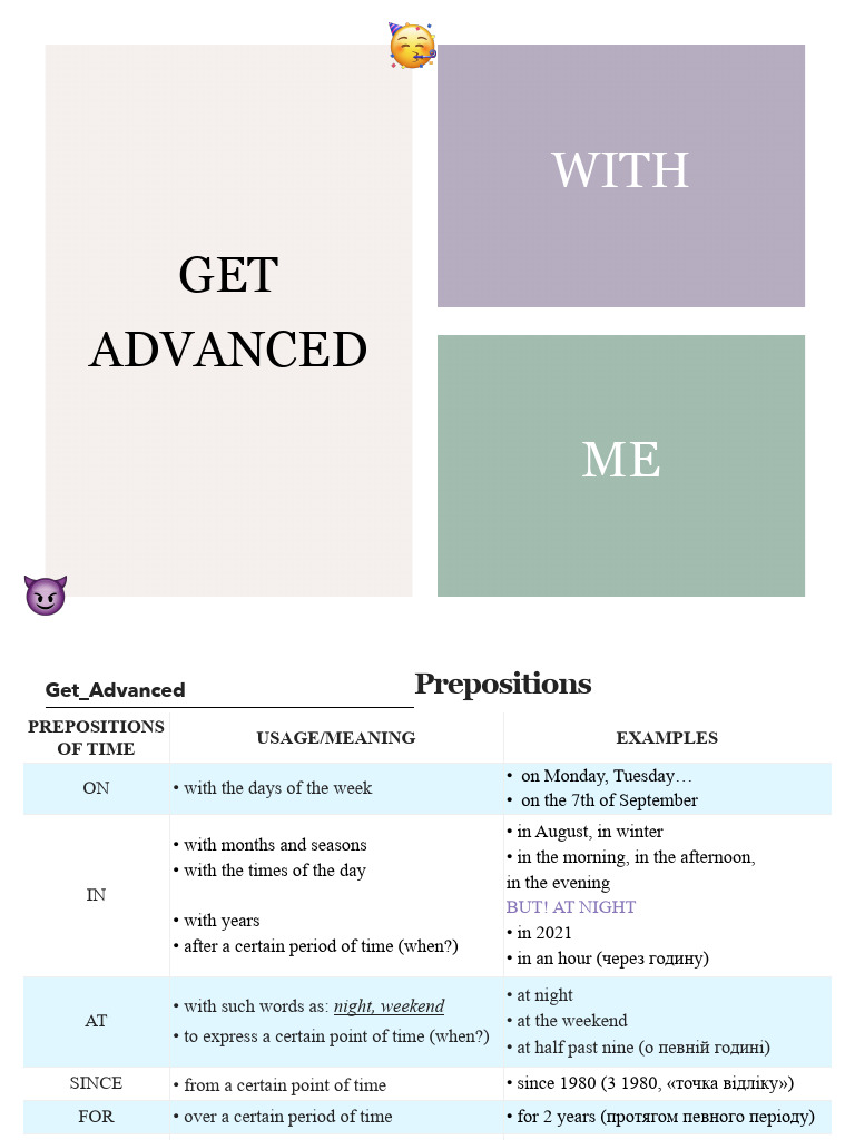 "Prepositions" Get - Advanced | PDF | Preposition And Postposition