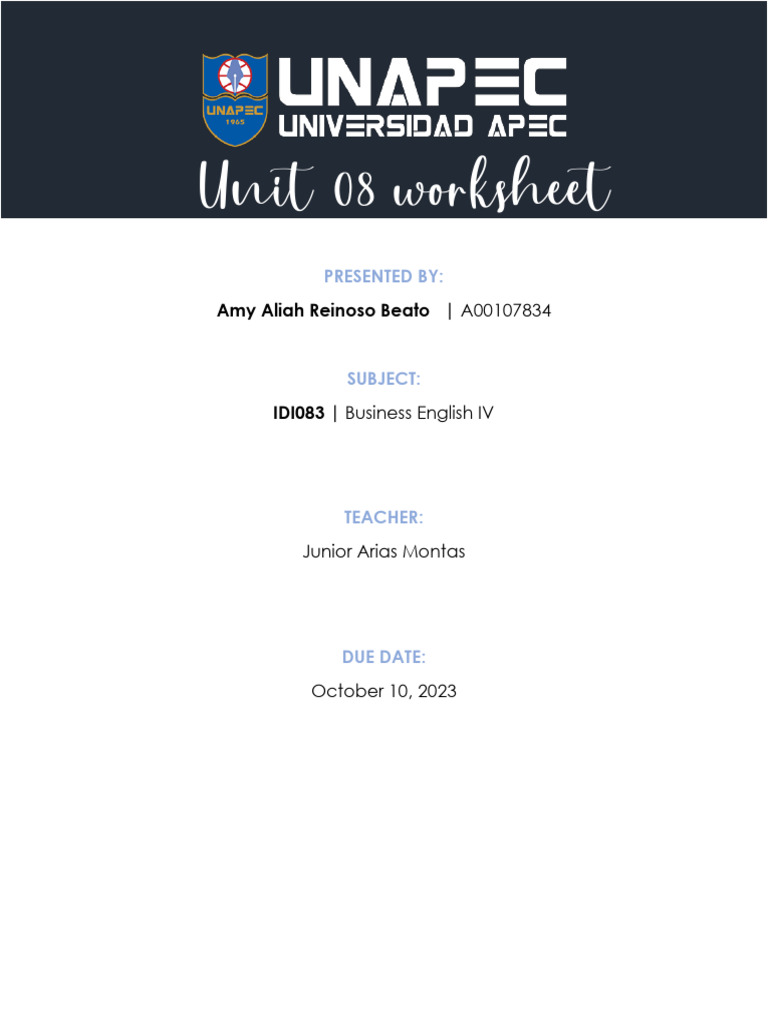 Unit 08 Worksheet | PDF