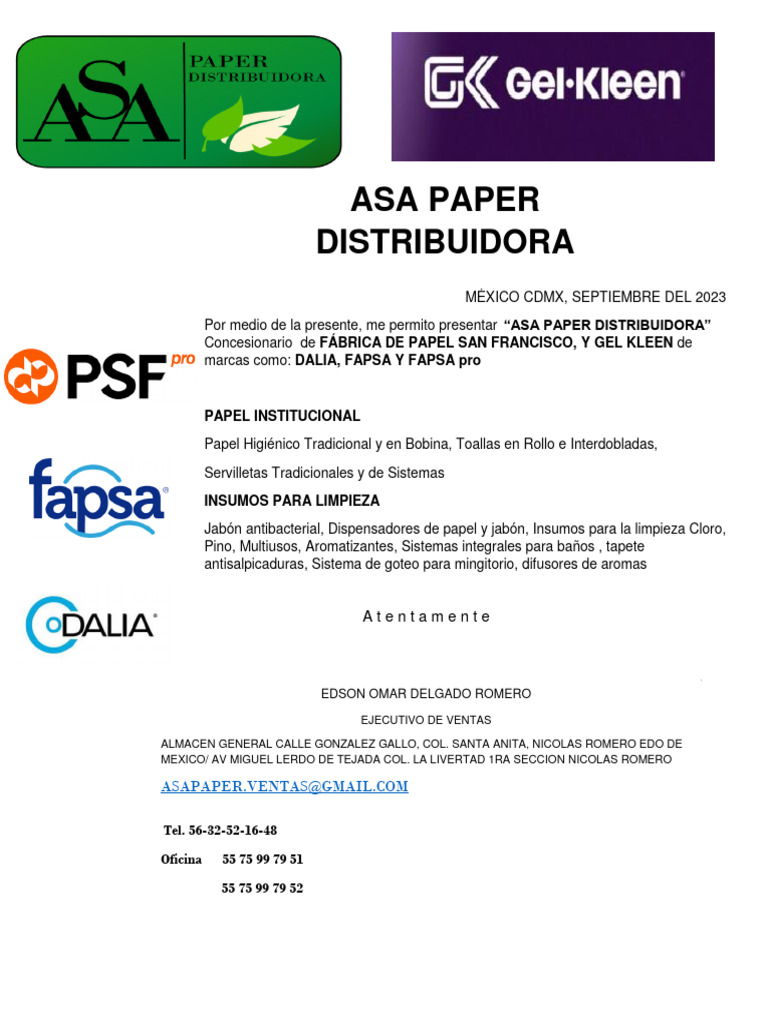 Carta de Presentacion Asa Paper Edson | PDF
