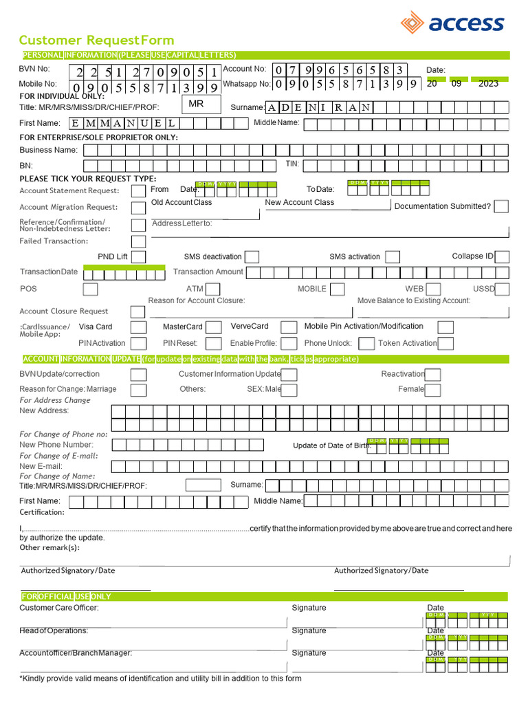 FORM - Custpmer Request and Compliance Form | PDF