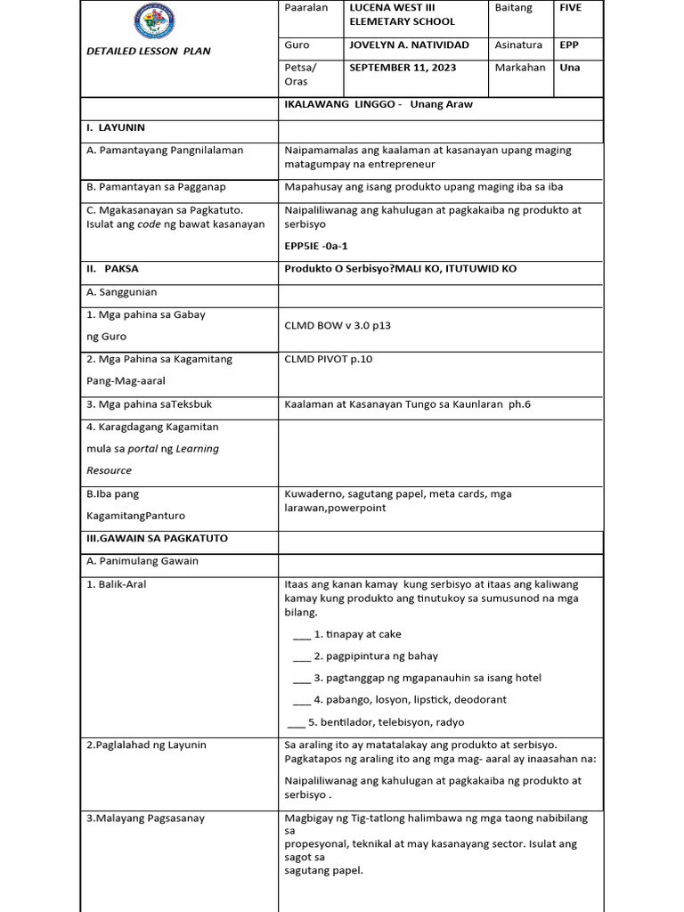 DLP-EPP 5-Week 2-Q1 | PDF