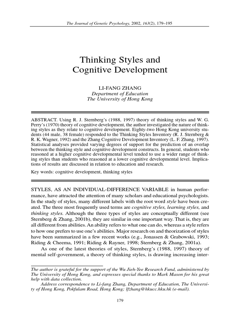 Thinking Styles and Cognitive Development | PDF