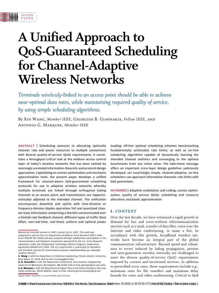 A Unified Approach To QoS-Guaranteed Scheduling For Channel-Adaptive Wireless Networks | PDF