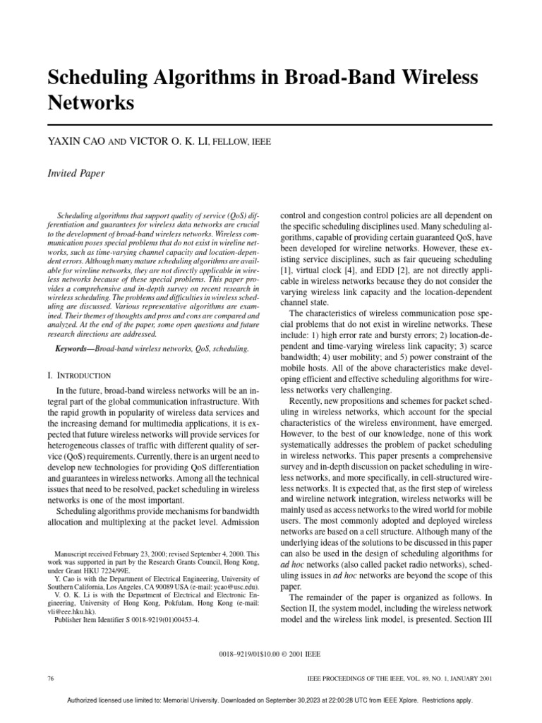 Scheduling Algorithms In Broadband Wireless Networks Pdf Quality Of