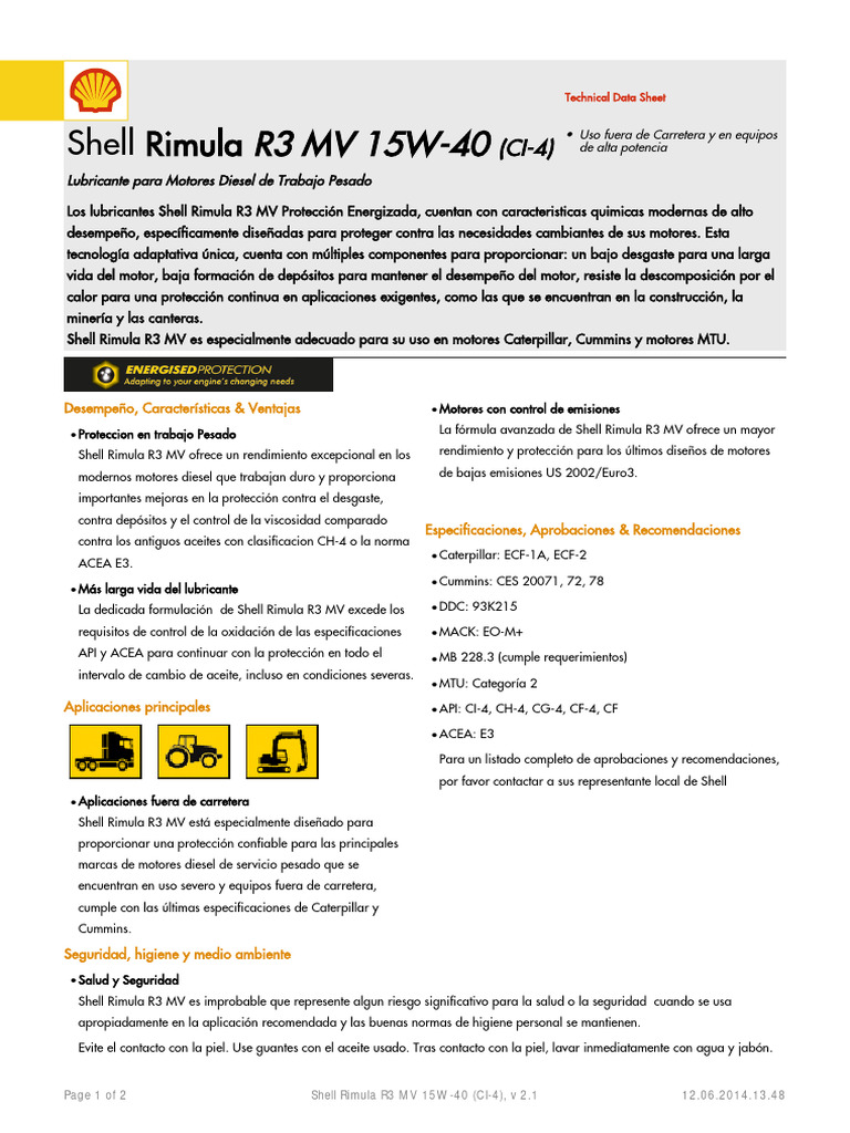Lubricante Diesel Shell Rimula R3 MV | PDF