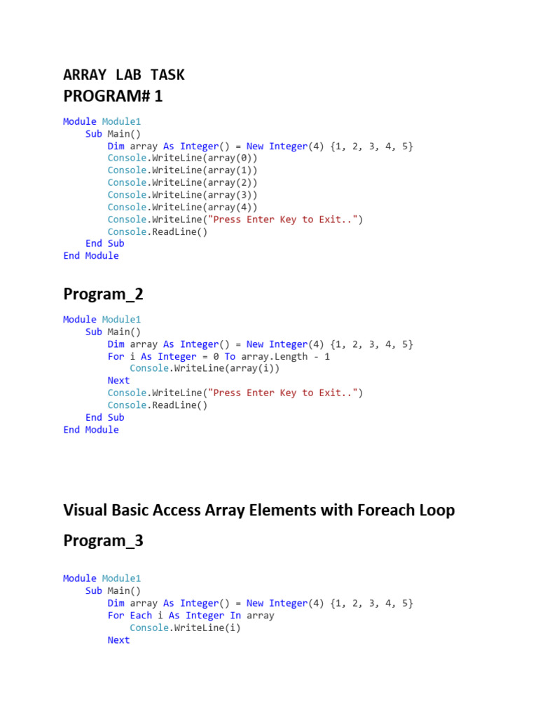 Array Lab Task Pdf