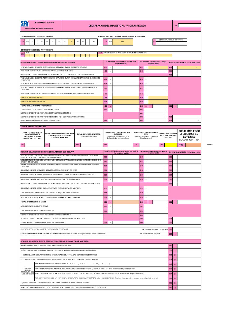 Declaración IVA Formulario 104 | PDF