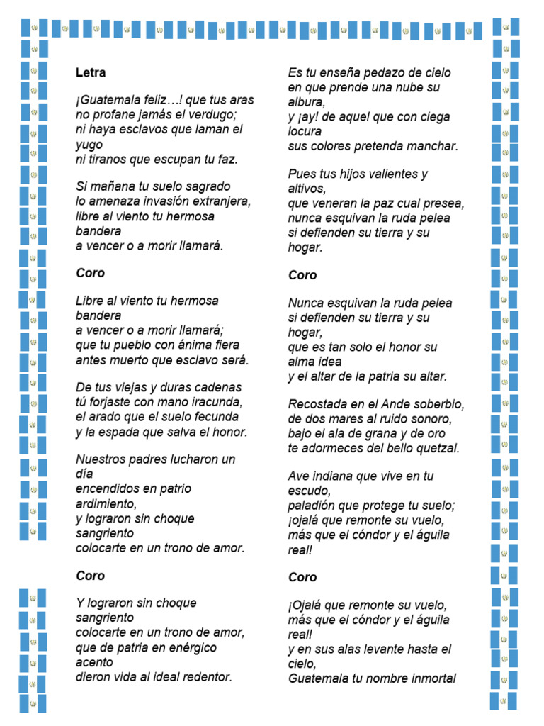 425582061 Letra Himno Nacional de Guatemala | PDF