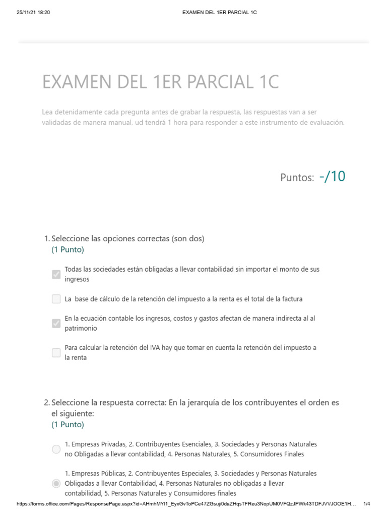 Examen Del 1er Parcial 1C | PDF | Contabilidad | Impuestos