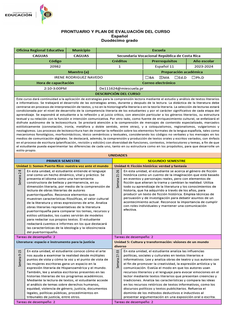 Prontuario Español 12° Grado | PDF