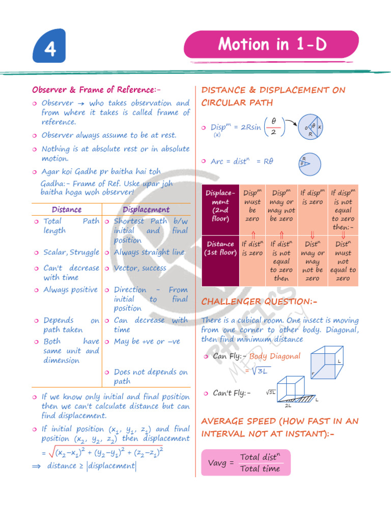 Motion in 1-D: Observer & Frame of Reference | PDF