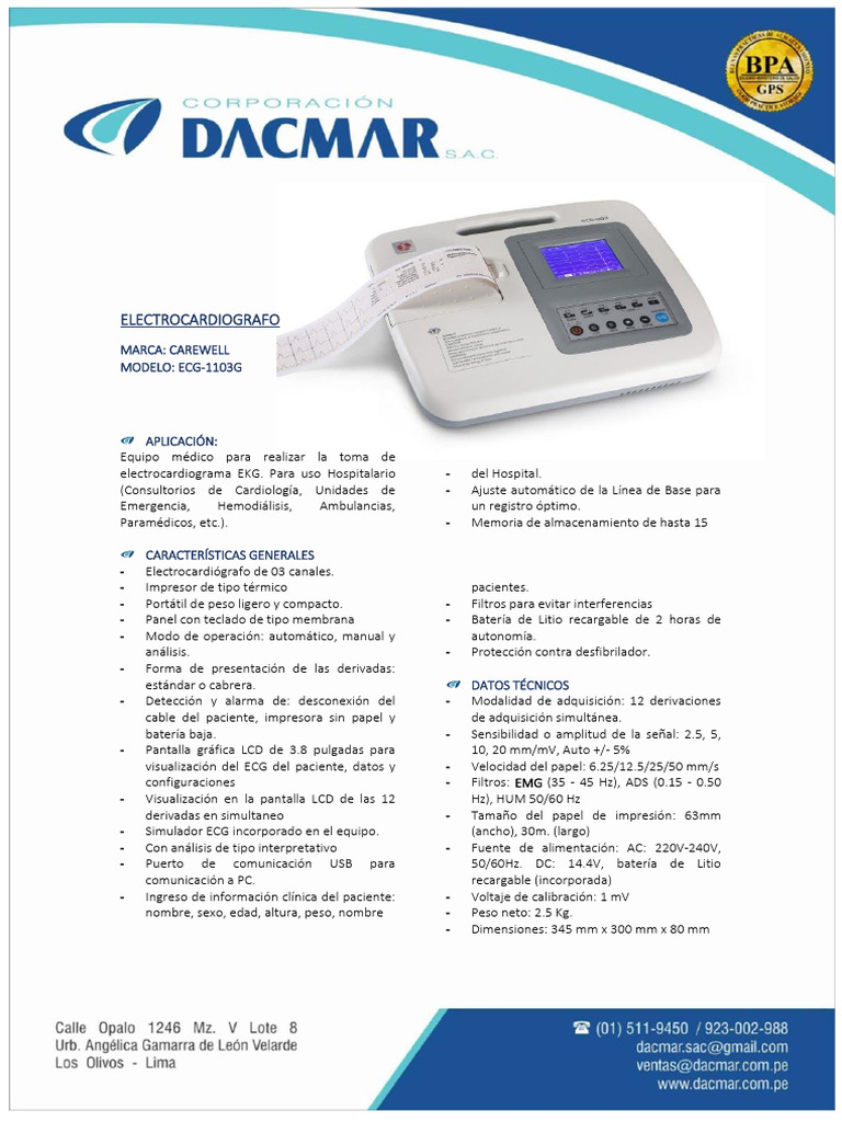 Electrocardiografoo Carewell Ecg 1103G | PDF